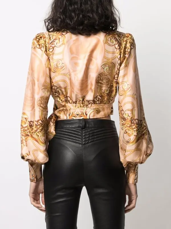 Philipp Plein Baroque-print Silk Wrap Blouse