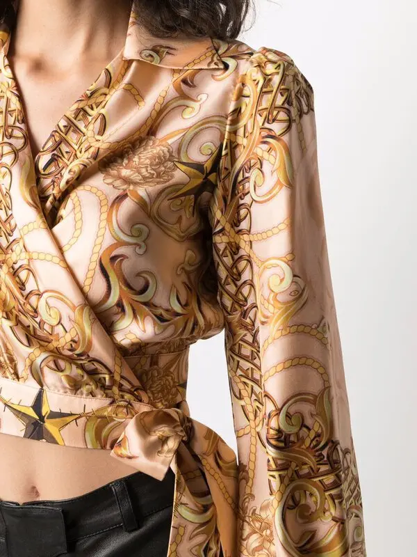 Philipp Plein Baroque-print Silk Wrap Blouse