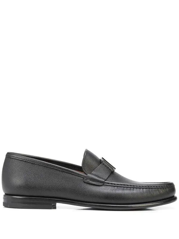 FERRAGAMO Logo-engraved Leather Loafers - Black