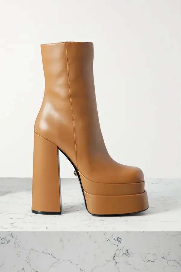 Versace Aevitas Leather Platform Ankle Boots