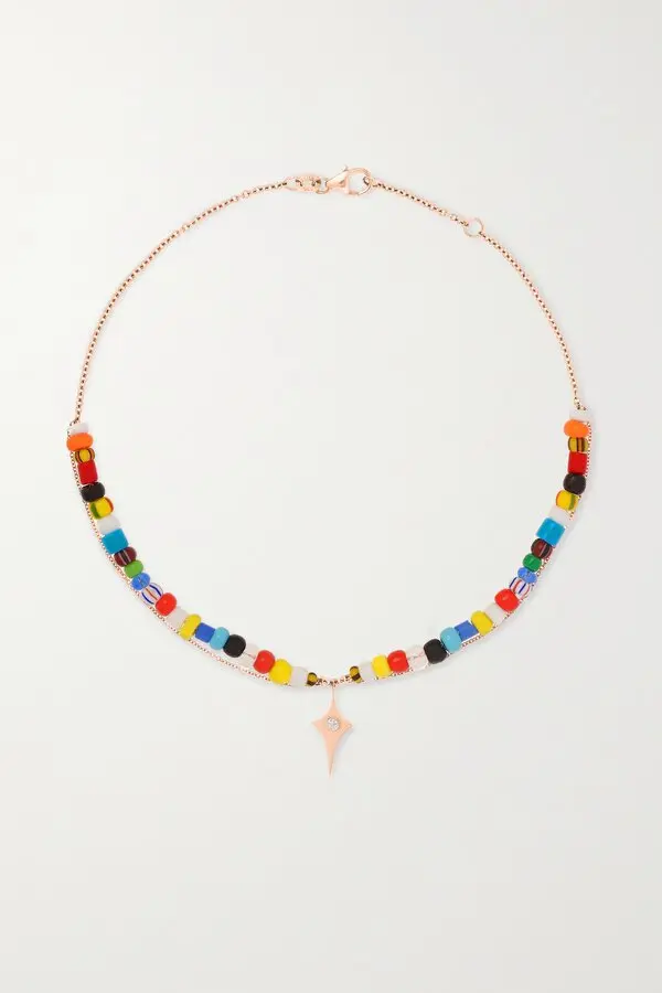 DIANE KORDAS 14-karat Rose Enamel And Diamond Anklet - Gold