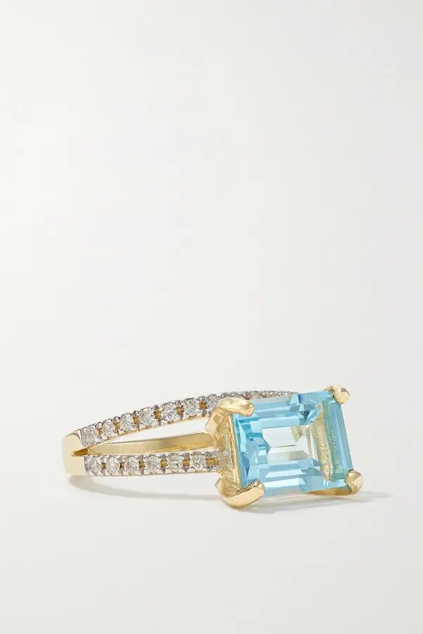 Mateo Point Of Focus 14-karat Topaz And Diamond Ring - Gold