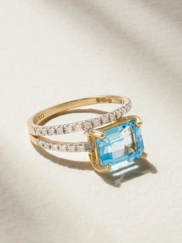 Mateo Point Of Focus 14-karat Topaz And Diamond Ring - Gold