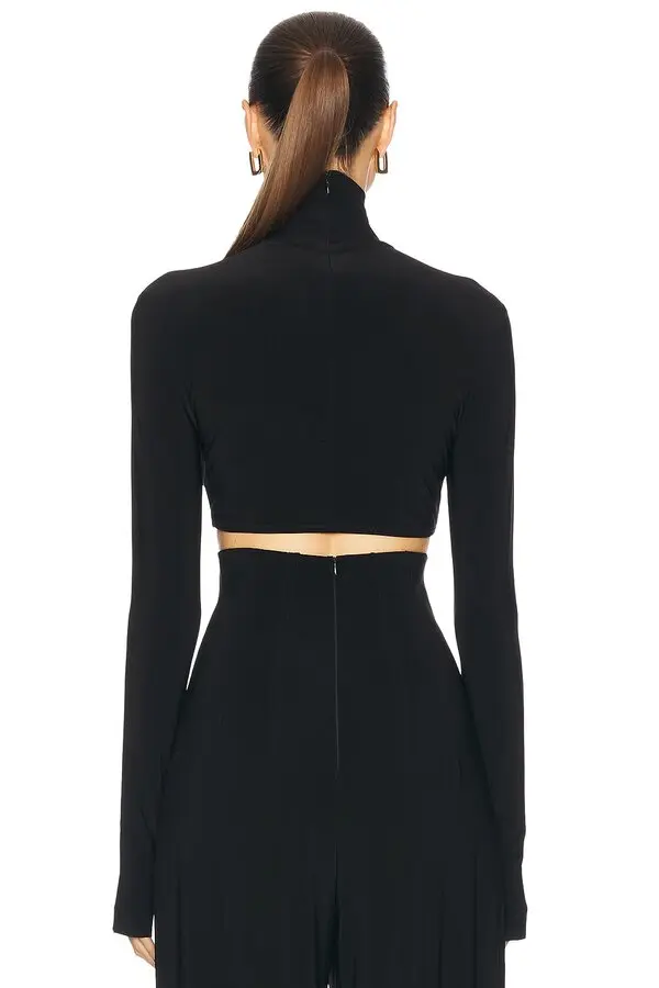 Norma Kamali Cropped Slim Fit Long Sleeve Turtleneck Top