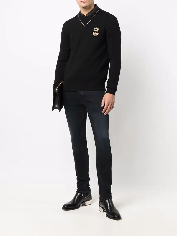 Dolce & Gabbana Embroidered Virgin Wool Jumper - Black
