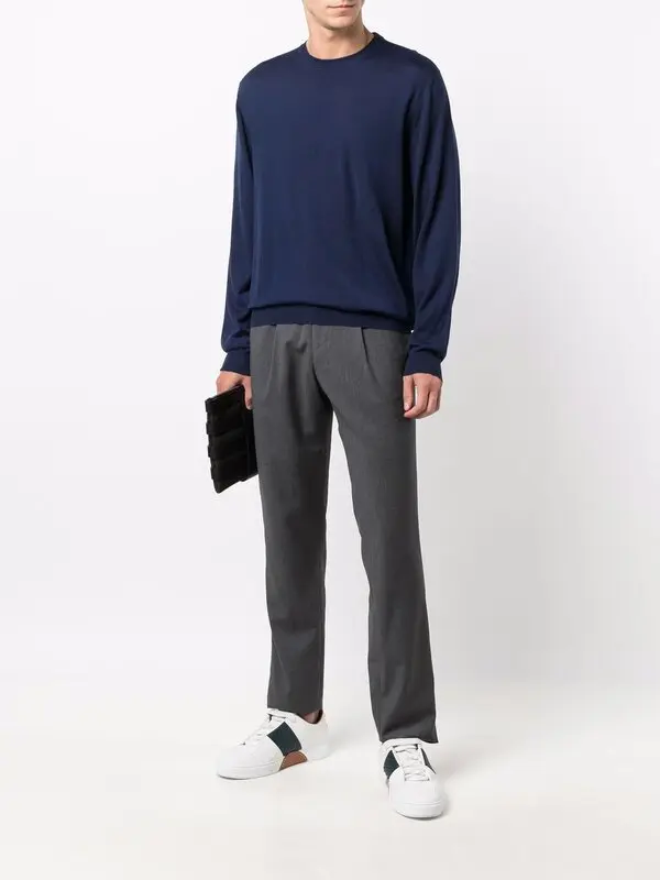Fedeli Crew-neck Virgin Wool Jumper - Blue