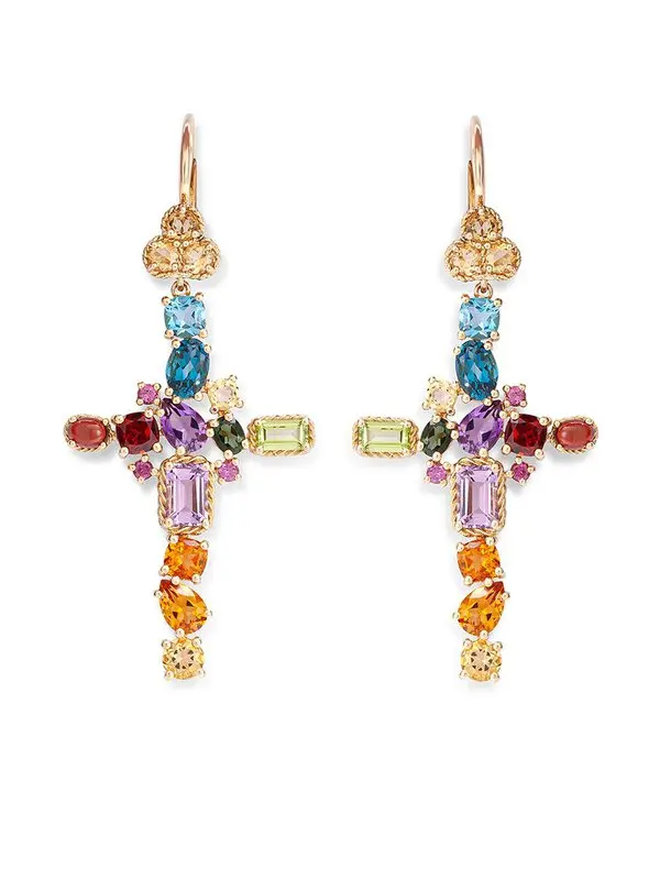 Dolce & Gabbana 18kt Yellow Gemstone Cross Earrings - Gold