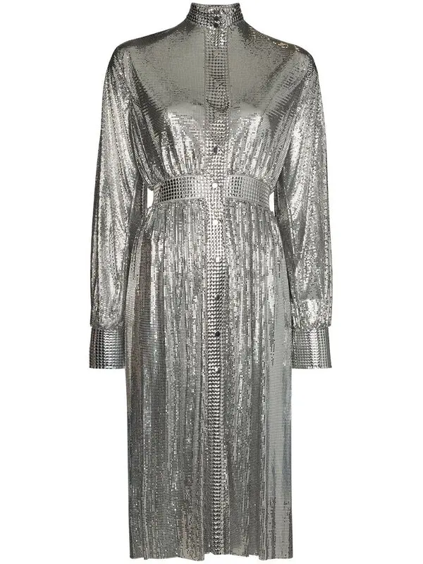 Rabanne High Neck Sequin Mesh Dress