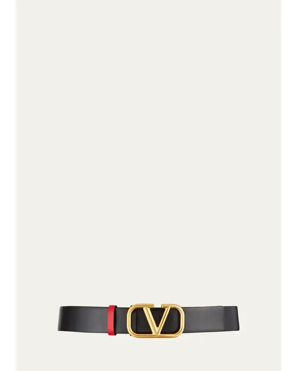 Valentino Garavani Vlogo Reversible Leather Belt - Black/pure Red