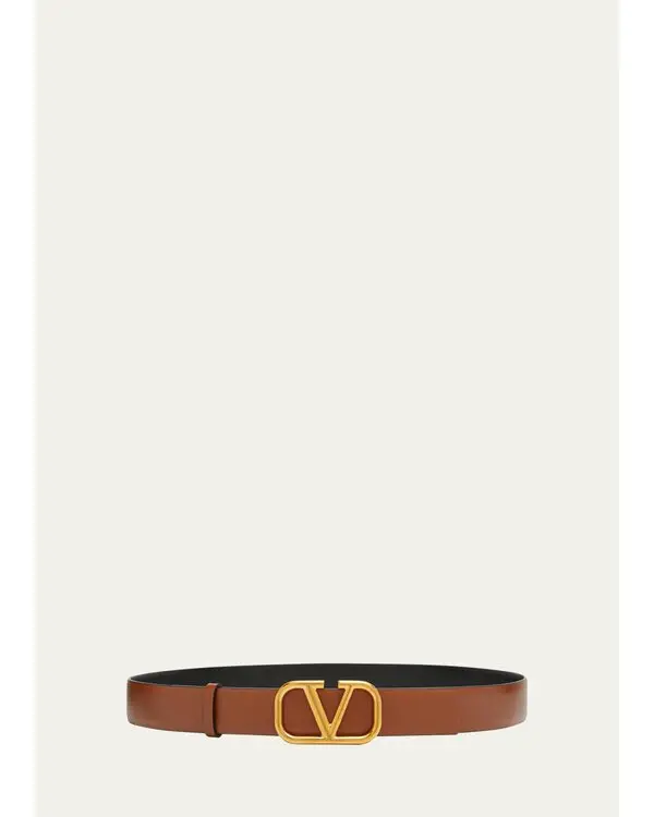 Valentino Garavani Vlogo Reversible Leather Belt - Black/selleria
