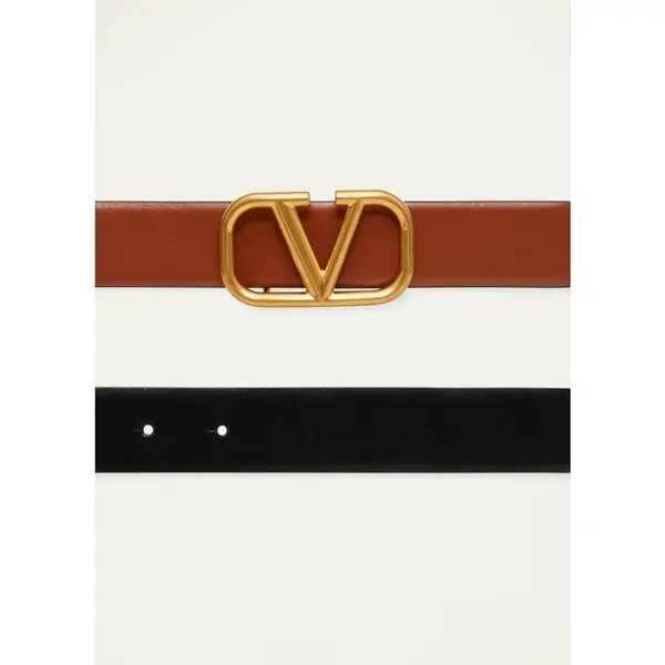 Valentino Garavani Vlogo Reversible Leather Belt - Black/selleria