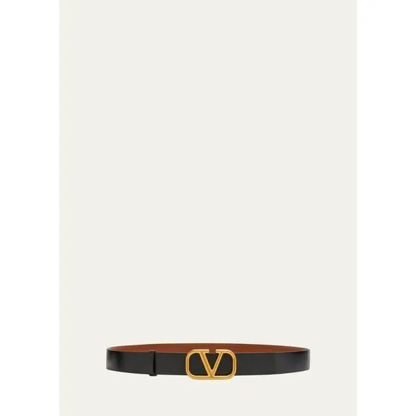 Valentino Garavani Vlogo Reversible Leather Belt - Black/selleria