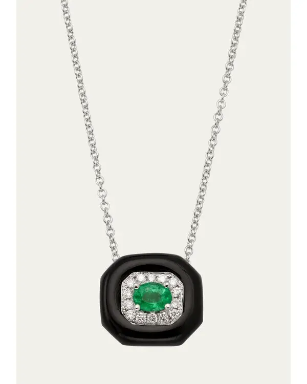 Nikos Koulis 18k White Gold Diamond And Pendant - Emerald