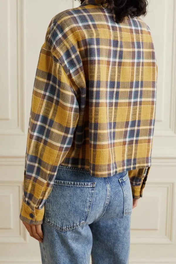 R13 Cropped Plaid Cotton-flannel Shirt