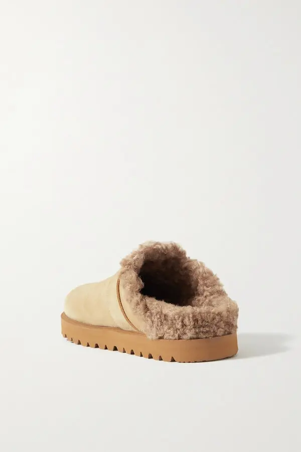 Moncler Faux Shearling-Lined Suede Mules - Neutrals  display picture 3