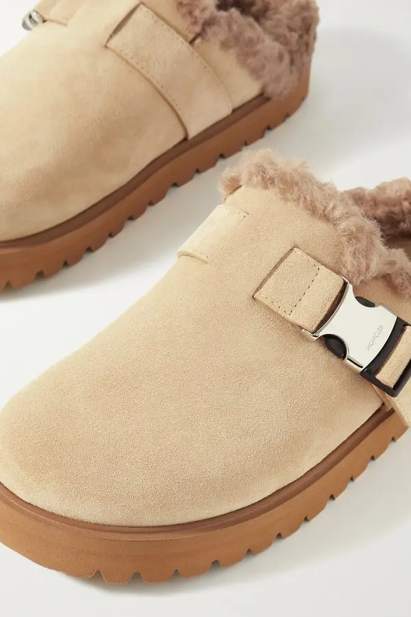 Moncler Faux Shearling-Lined Suede Mules - Neutrals  display picture 2