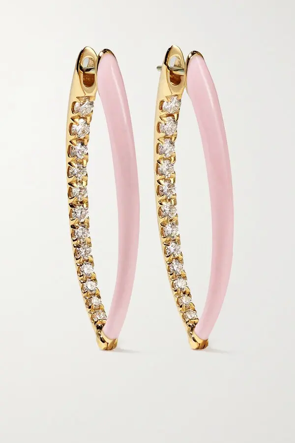 Melissa Kaye Cristina Medium 18-karat Enamel And Diamond Earrings
