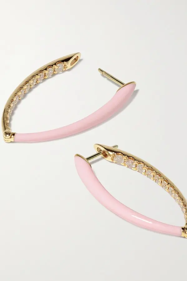 Melissa Kaye Cristina Medium 18-karat Enamel And Diamond Earrings