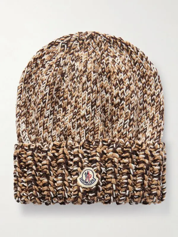 Moncler Appliquéd Ribbed Wool Beanie - Brown