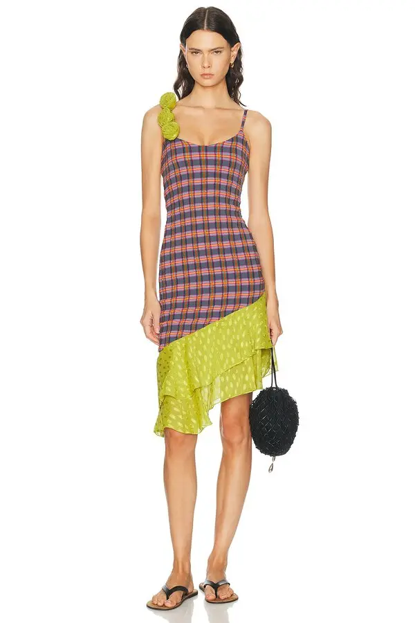 CARO LUNA Blanca Midi Dress In Multi - Multi & Green