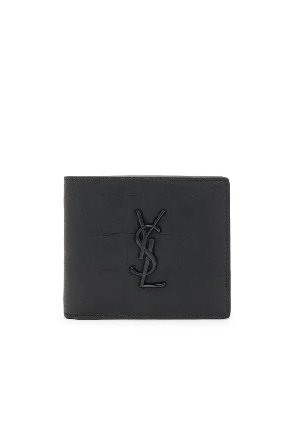 Saint Laurent Croc Embossed Billfold Wallet - Black