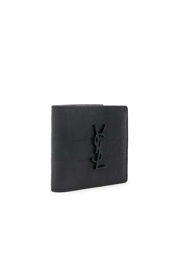 Saint Laurent Croc Embossed Billfold Wallet - Black