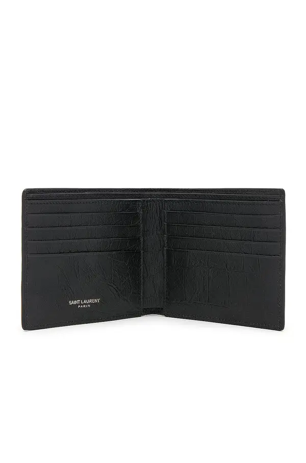 Saint Laurent Croc Embossed Billfold Wallet - Black