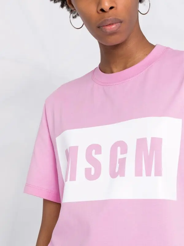 MSGM Logo-print Cotton T-shirt - Pink