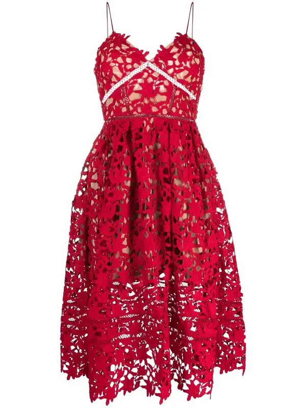 Self-Portrait Floral-Lace Spaghetti-Strap Dress In Red - 43% Off |  Editorialist