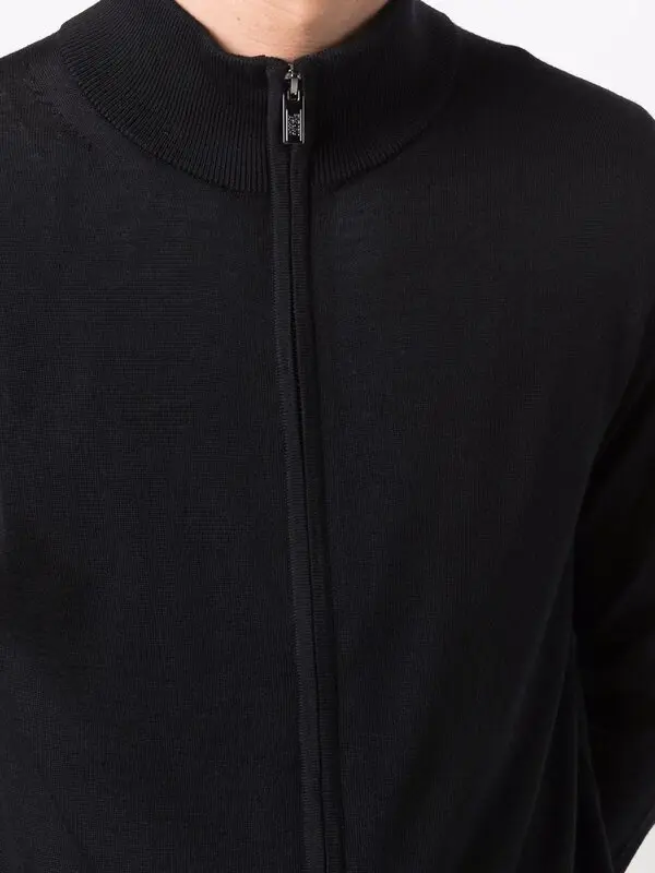 Emporio Armani Zip-up Virgin Wool Cardigan - Blue