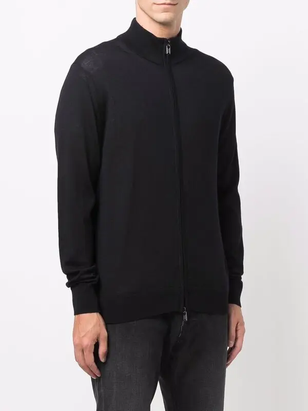 Emporio Armani Zip-up Virgin Wool Cardigan - Blue
