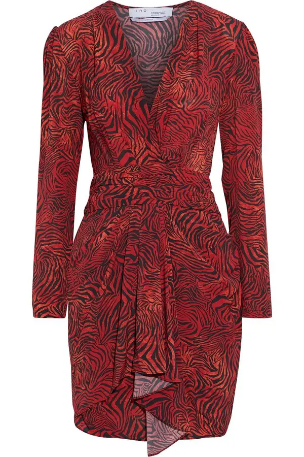 Iro Paris Maitri Wrap-Effect Zebra-Print Crepe De Chine Mini Dress In Red -  50% Off | Editorialist