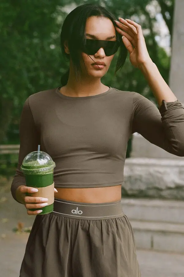 Alo Yoga Alosoft Crop Finesse Long Sleeve Top - Olive Tree