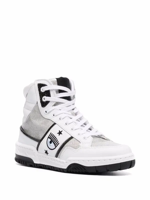 CHIARA FERRAGNI Eye-motif High-top Sneakers - White