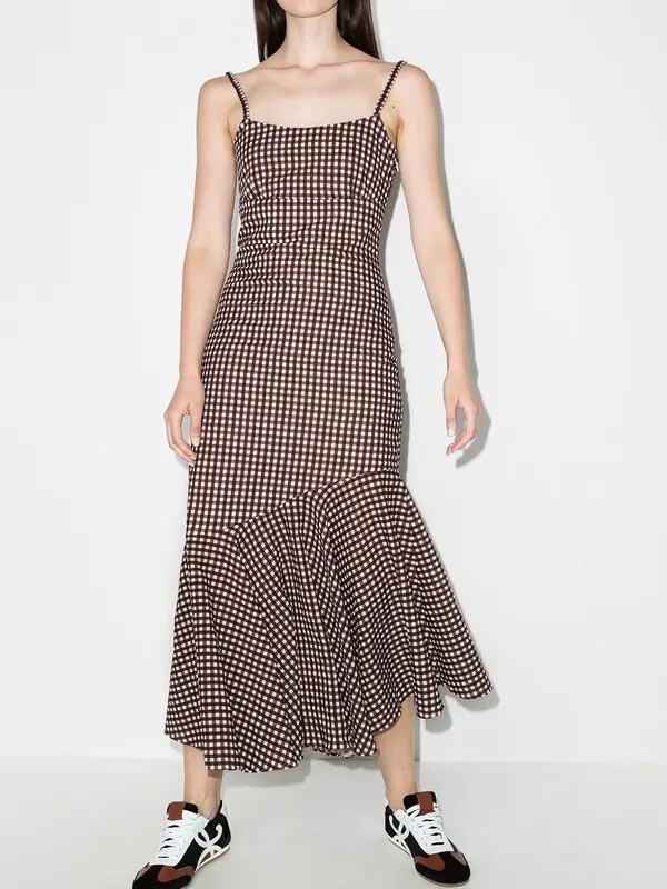 Peony Holiday Gingham-Check Strappy Midi Dress In Brown - 40% Off |  Editorialist