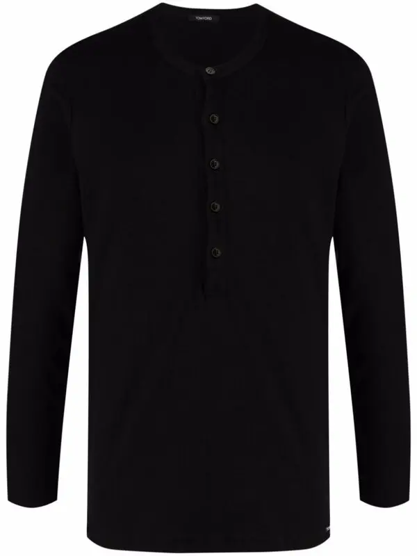 TOM FORD Round-neck Henley T-shirt - Black