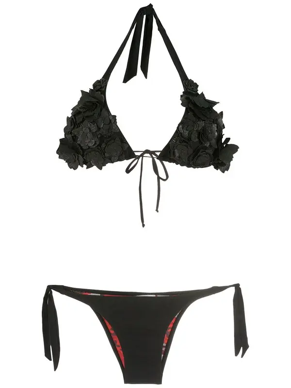 AMIR SLAMA Floral-detail Triangle Bikini Set - Black