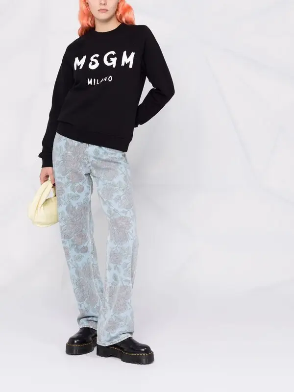 MSGM Logo-print Crew Neck Sweatshirt - Black