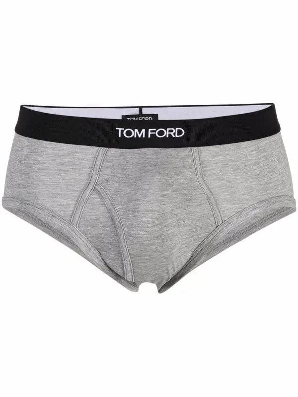 TOM FORD Logo-waistband Briefs - Grey