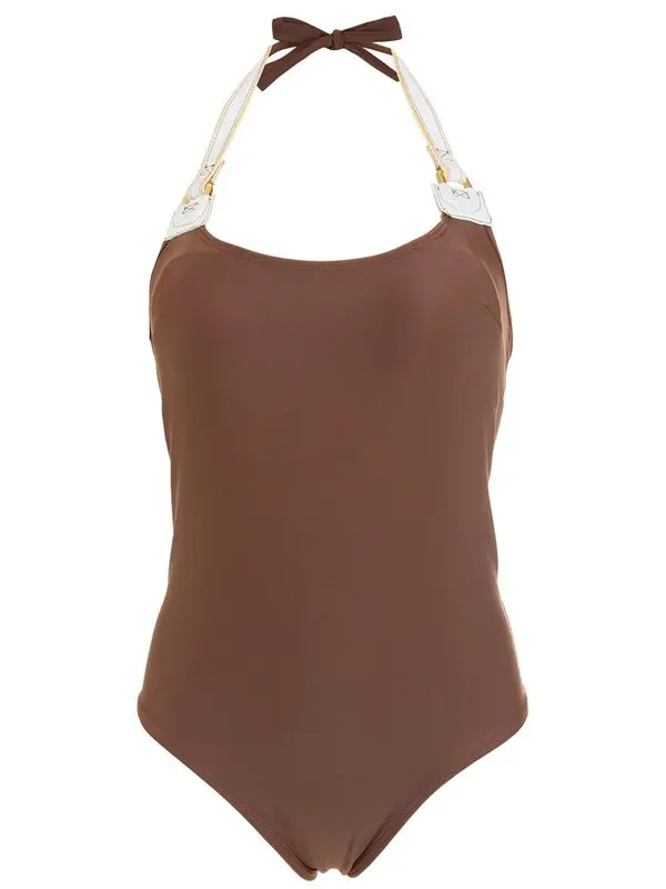 AMIR SLAMA Bow-detail One-piece Swimsuit - Brown