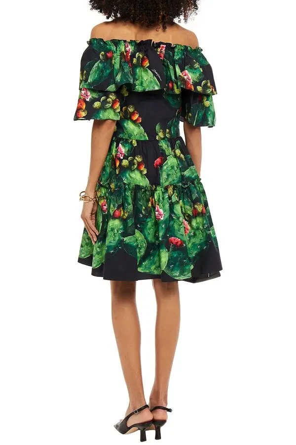 Dolce & Gabbana Off-The-Shoulder Printed Cotton-Poplin Dress In Green - 45%  Off | Editorialist