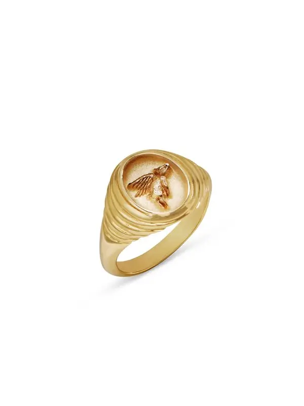 Retrouvai Flying Pig Signet Ring - Yellow Gold
