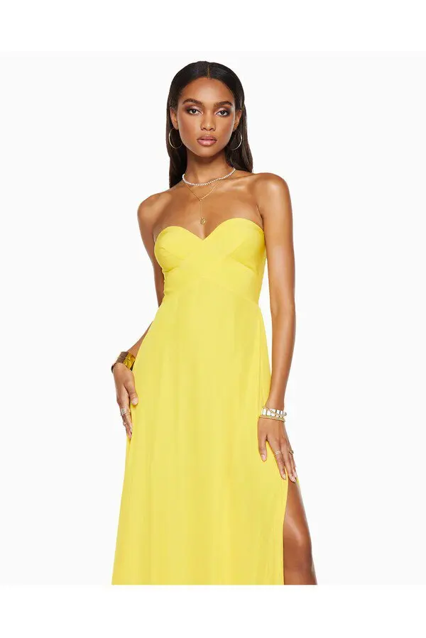 yellow strapless flowy dress Wishful Strapless Maxi Dress Yellow main image 1
