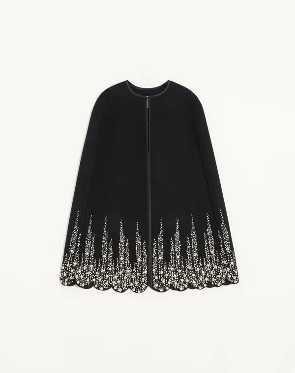 Valentino Garavani Embroidered Compact Drap Cape - Black/silver