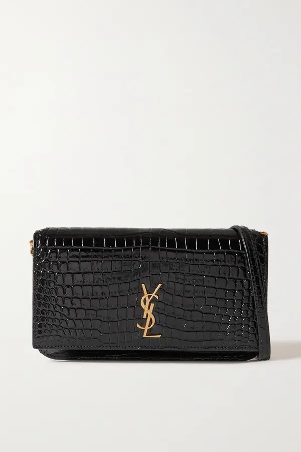 Saint Laurent Cassandre Strap Leather Phone Case - Black