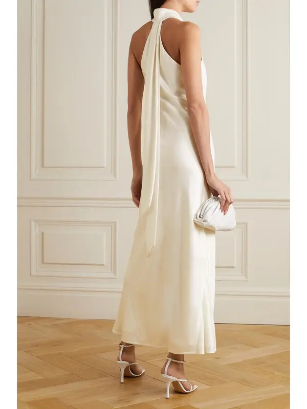 Galvan Pandora Satin Halterneck Midi Dress