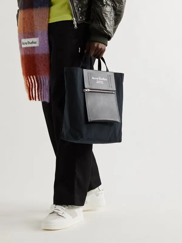 Acne Studios Baker Out Logo-Print Leather And Nylon Tote Bag In