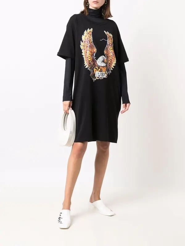 Maison Margiela Eagle Print T-Shirt Dress In Black - 50% Off | Editorialist