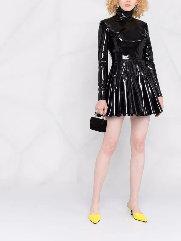 high neck faux leather dress Bebe Women's Faux Leather and Mesh Mock Neck Mini Dress, Black, Medium main image 0