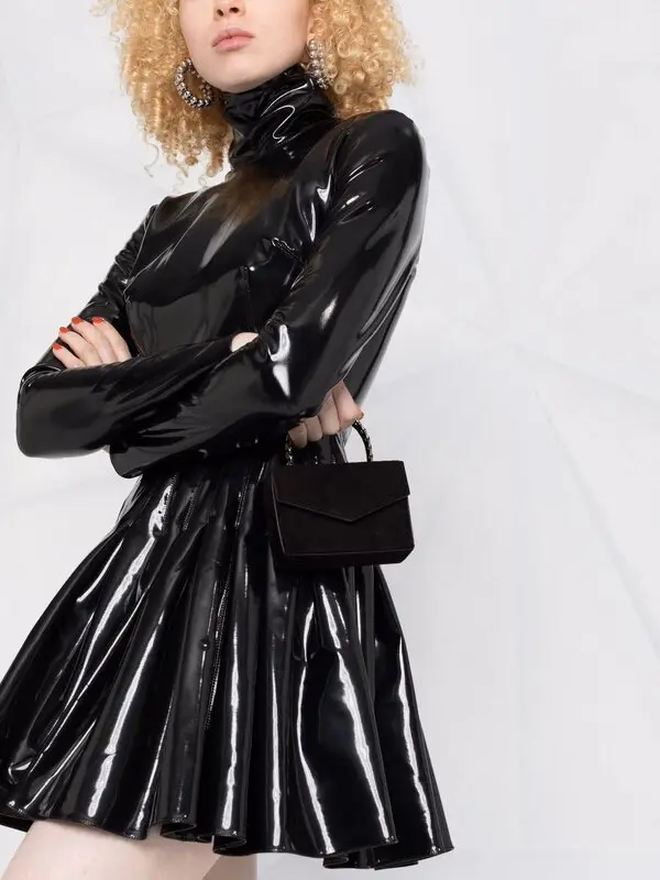 Alex Perry High-Neck Polished Faux-Leather Dress - Black | Editorialist